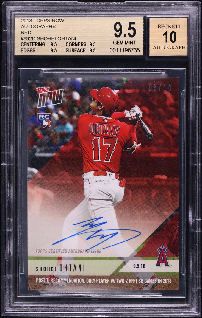 2018 Topps Now Red Shohei Ohtani ROOKIE AUTO /10 #692D BGS 9.5 GEM MINT ...