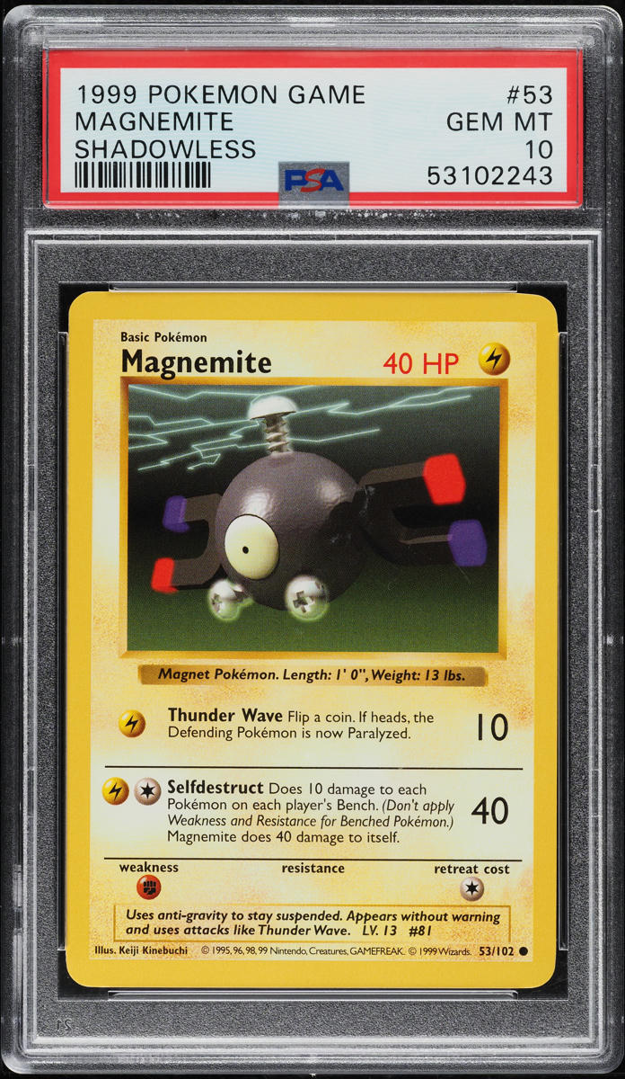 1999 Pokemon Base Set Shadowless Magnemite #53 PSA 10 GEM MINT on ...