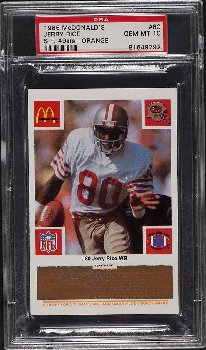 1986 McDonald's 49ers Football ORANGE Jerry Rice ROOKIE #80 PSA 10 GEM ...