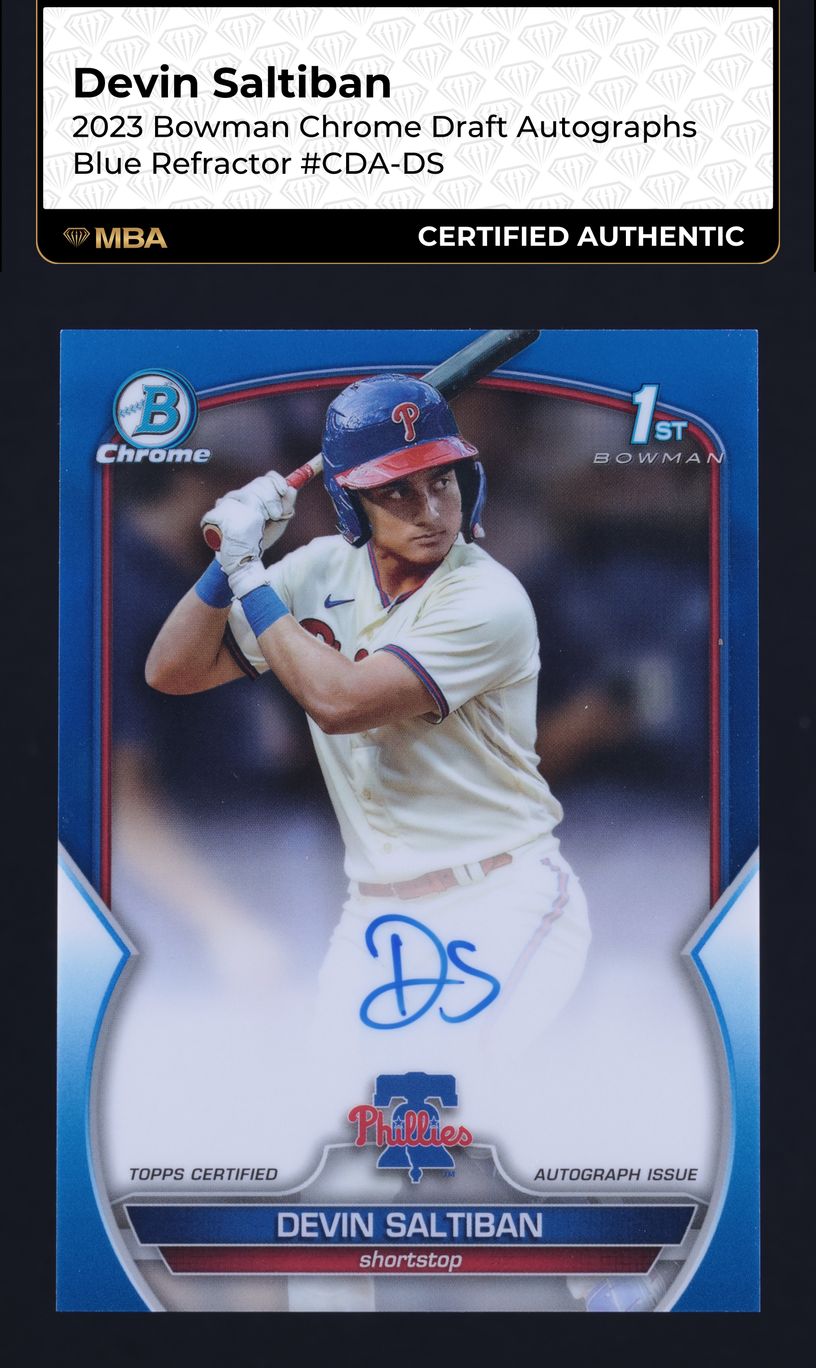 2023 Bowman Chrome Blue Refractor Devin Saltiban PROSPECT AUTO /150 MBA ...