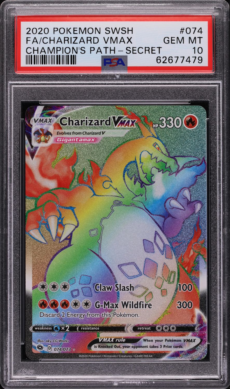 2020 Pokemon SWSH Champion's Path Hyper Rare Charizard VMAX #74 PSA 10 ...