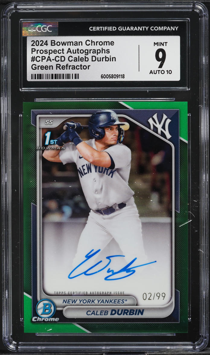2024 Bowman Chrome Green Refractor Caleb Durbin PROSPECT AUTO /99 CGC 9 MINT on Fanatics Collect