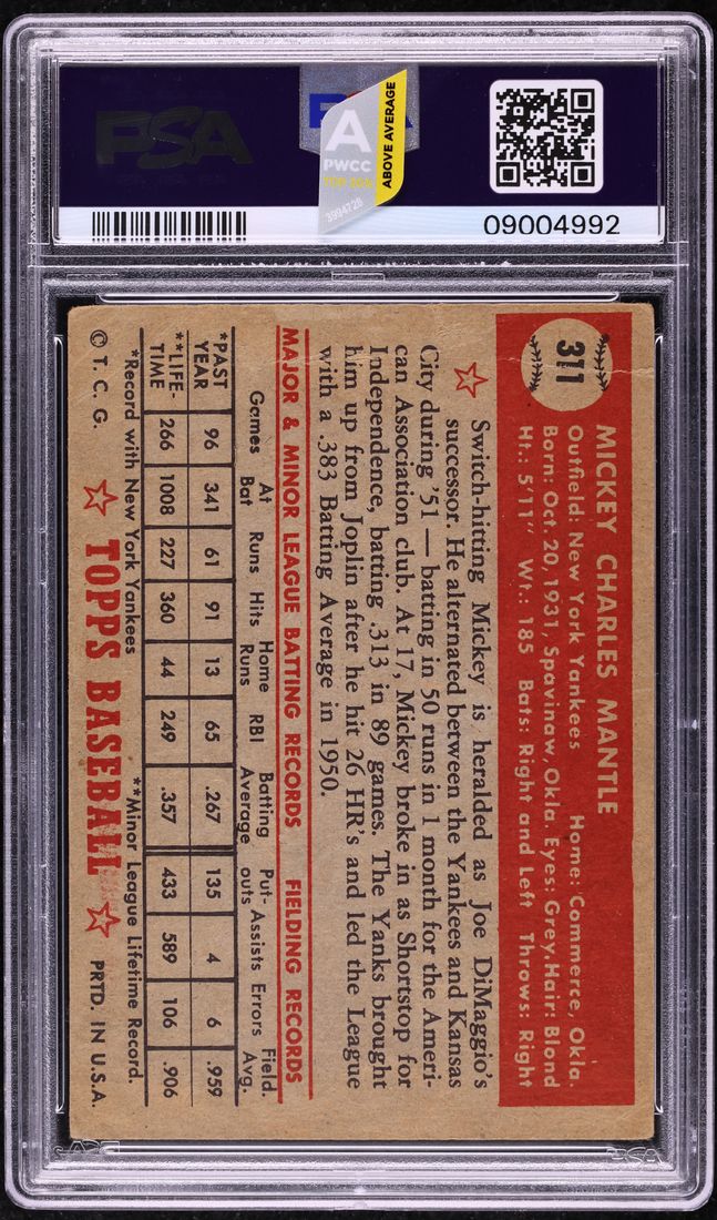 1952 Topps Mickey Mantle #311 PSA 3 VG on Fanatics Collect
