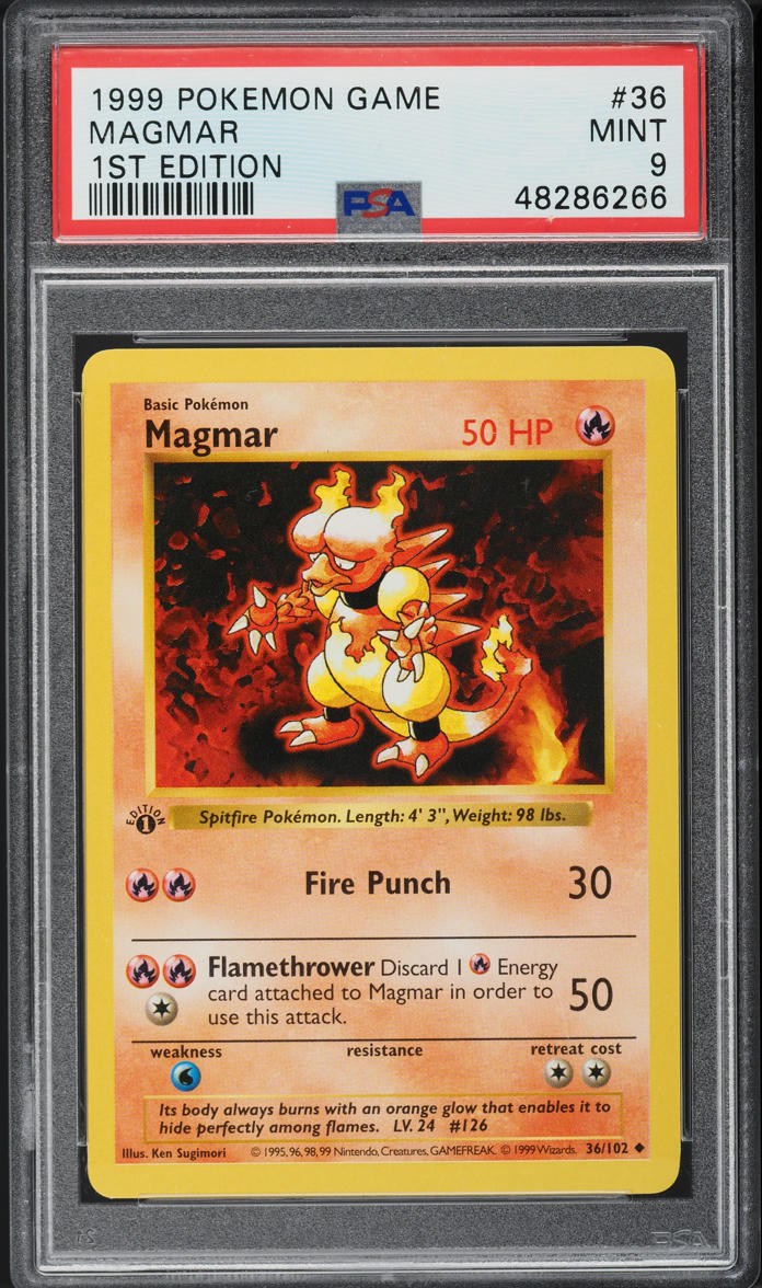 1999 Pokemon Base Set Shadowless 1st Edition Magmar #36 PSA 9 MINT on ...