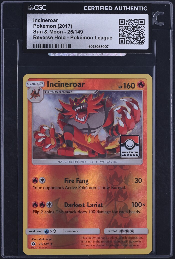 2017 Pokemon Sun & Moon League Cup Reverse Holo Incineroar #26 CGC AUTH ...