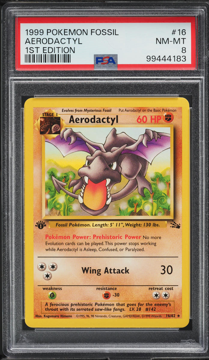 1999 Pokemon Fossil 1st Edition Aerodactyl #16 PSA 8 NM-MT on Fanatics ...