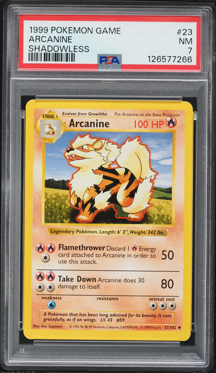 1999 Pokemon Base Set Shadowless Arcanine #23 PSA 7 NRMT on Fanatics ...