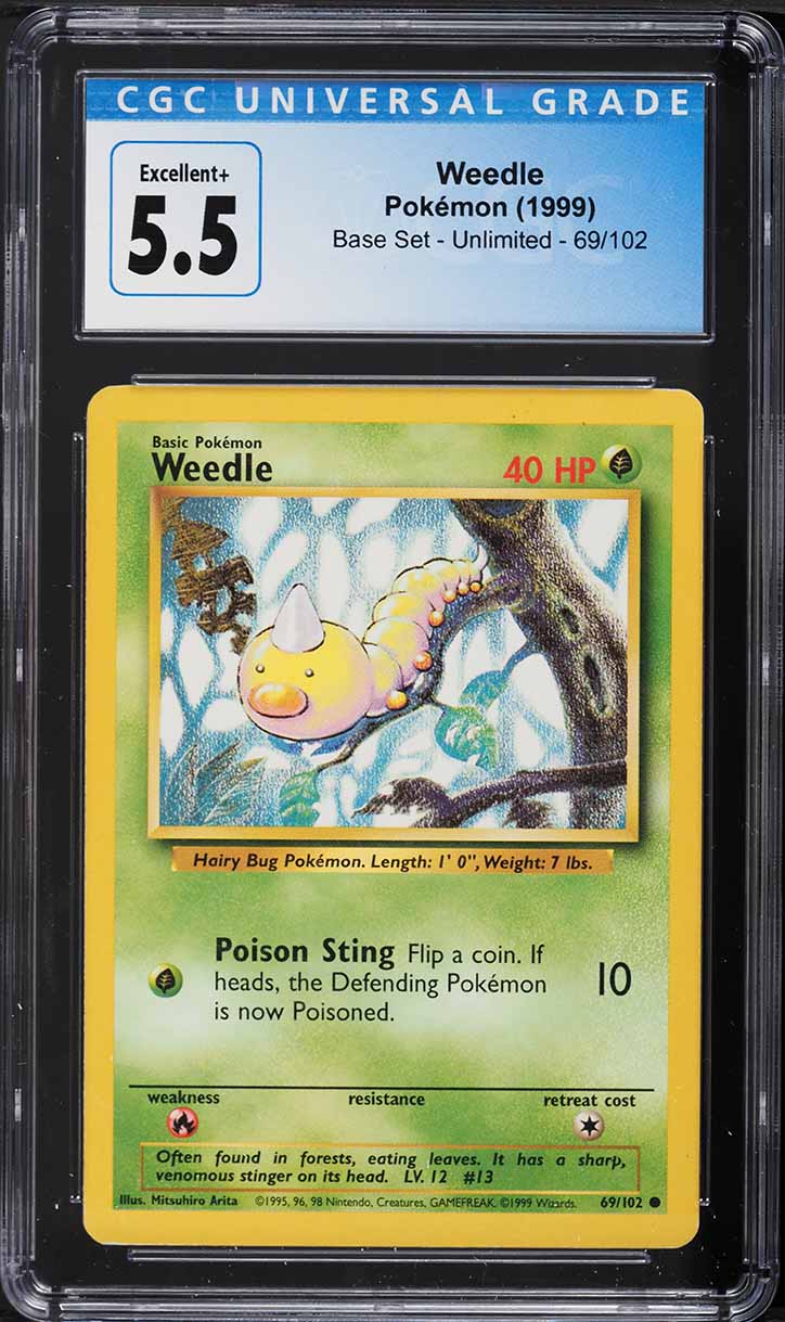 1999 Pokemon Base Set Weedle #69 CGC 5.5 EX+ on Fanatics Collect