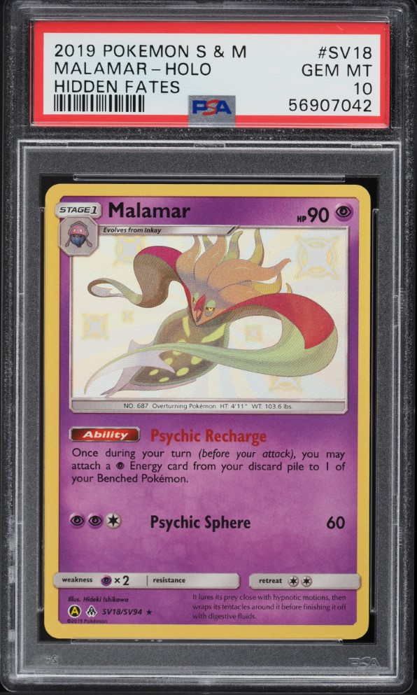 2019 Pokemon Sun & Moon Hidden Fates Shiny Malamar #SV18 PSA 10 GEM ...
