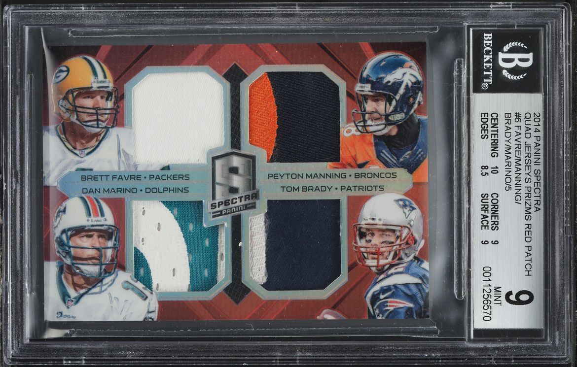 2014 Panini Spectra Prizm Red Favre Manning Marino Brady PATCH 1/5 BGS ...