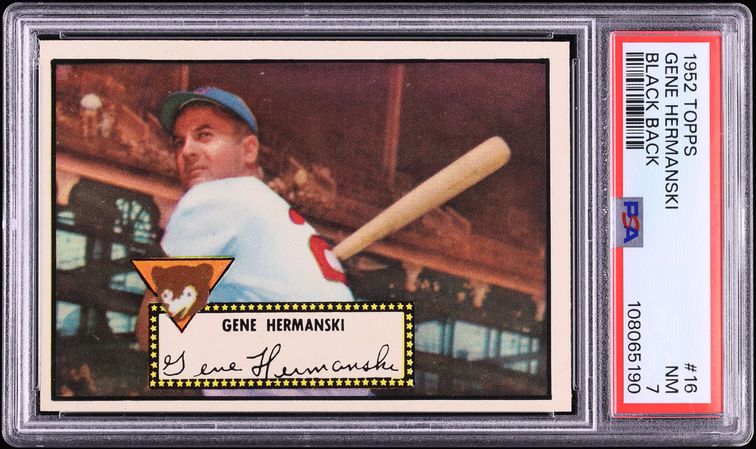 1952 Topps Gene Hermanski BLACK BACK #16 PSA 7 NRMT on Fanatics Collect