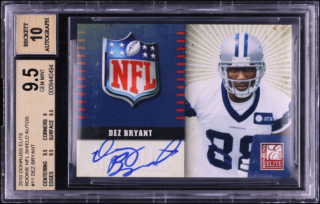 2010 Donruss Elite NFL Shield Dez Bryant ROOKIE PATCH AUTO #11 BGS 9.5 ...