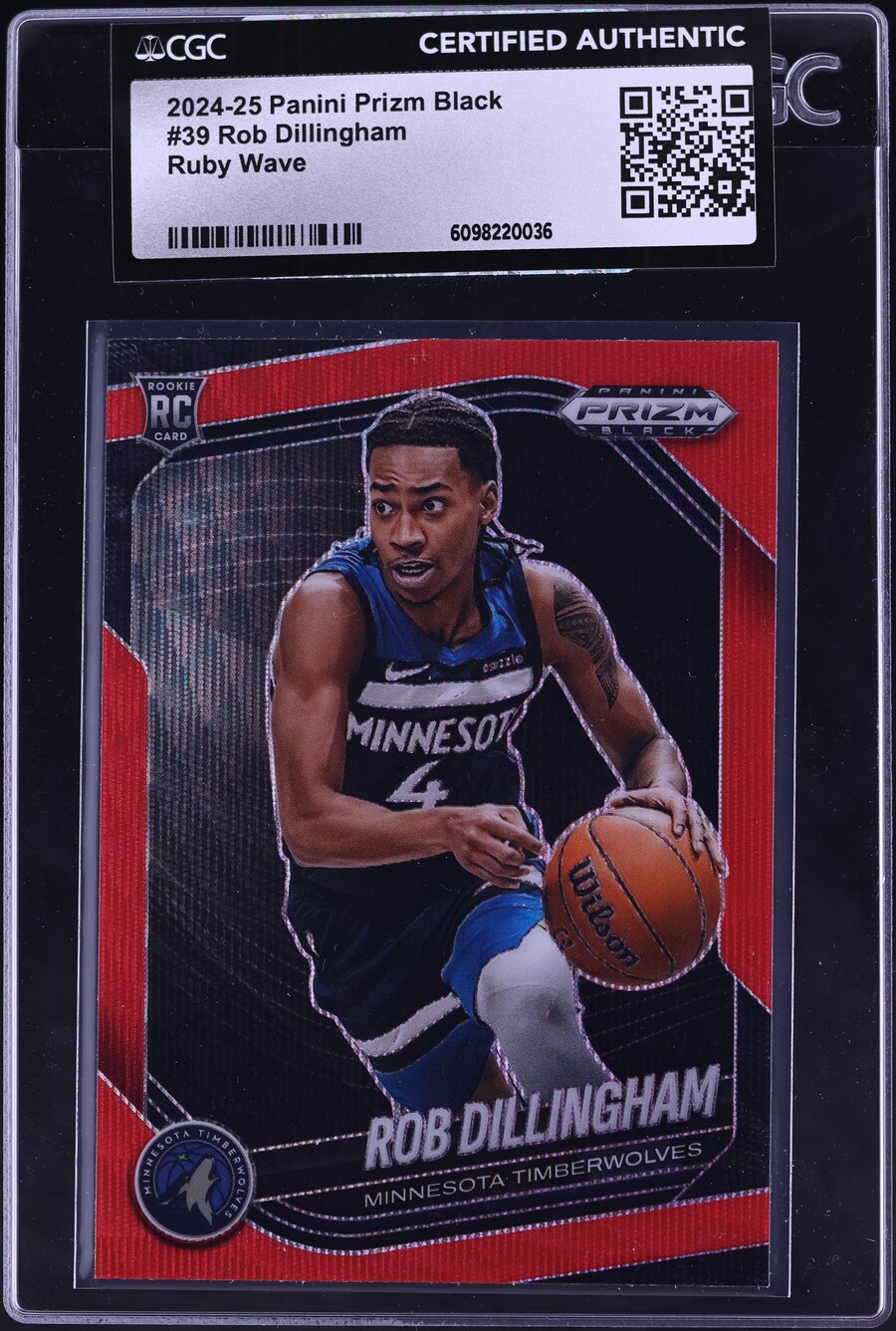 2024 Panini Prizm Black Ruby Wave Rob Dillingham ROOKIE #39 CGC AUTH on ...