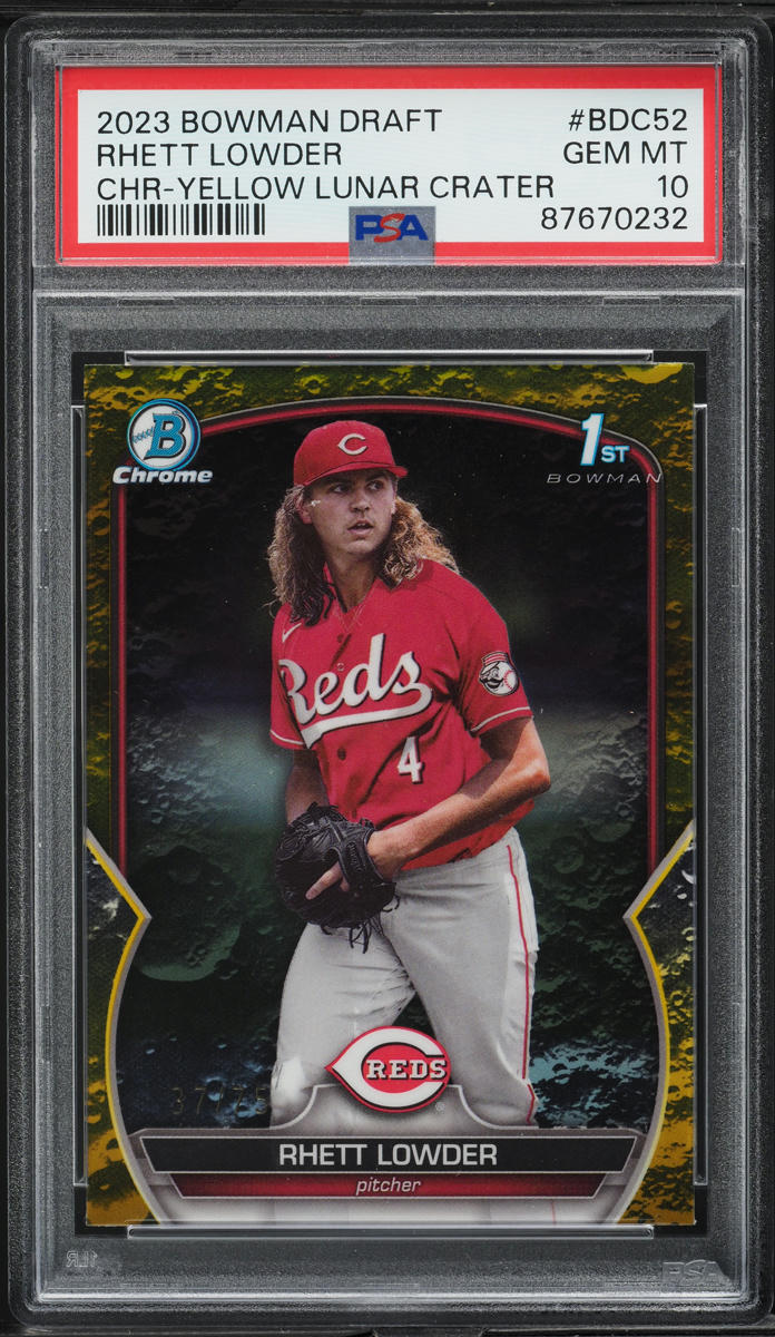 2023 Bowman Chrome Draft Yellow Lunar Crater Rhett Lowder PROSPECT /75 ...