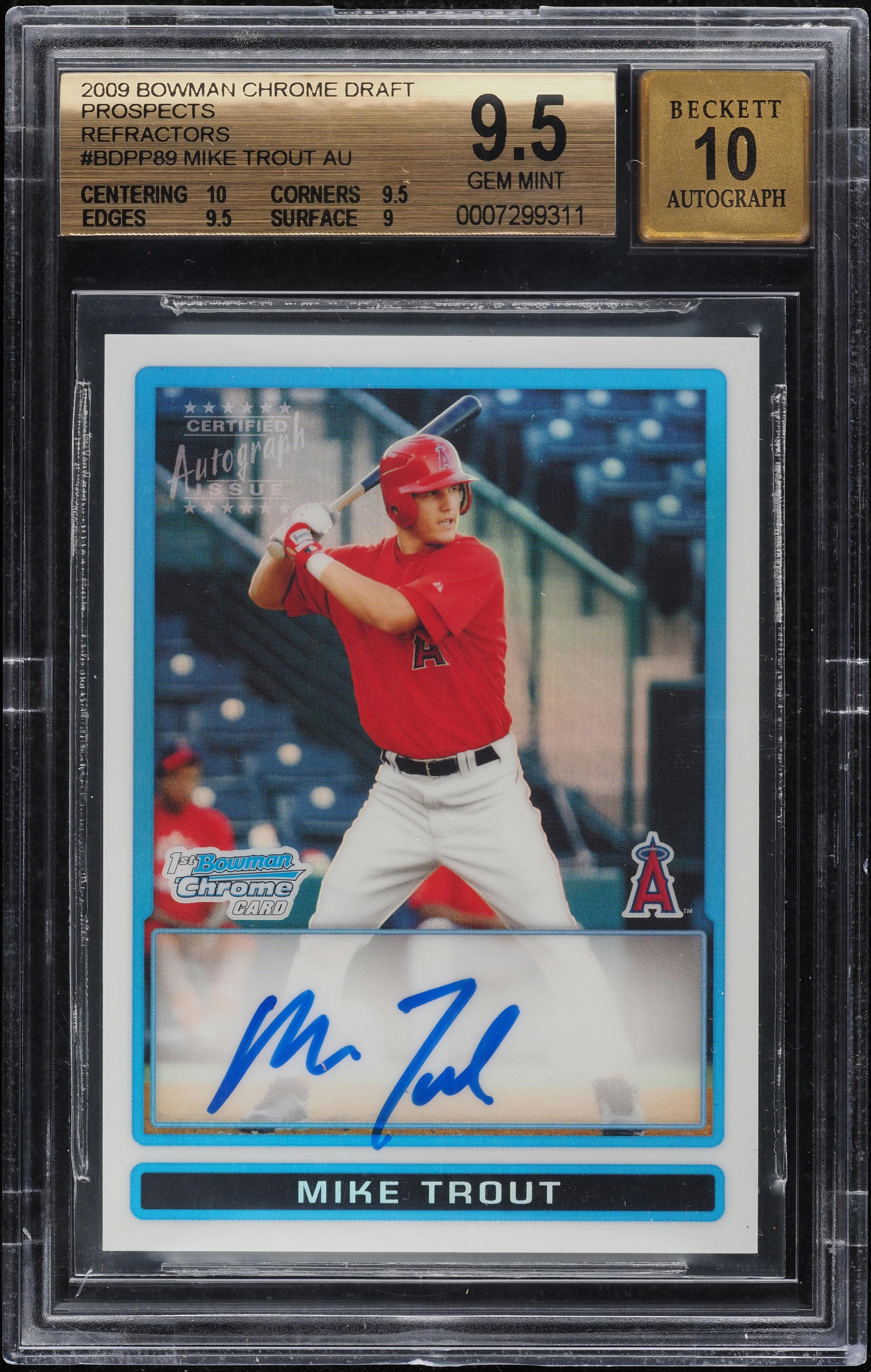 2009 Bowman Chrome Refractor Mike Trout ROOKIE AUTO /500 BGS 9.5 GEM ...