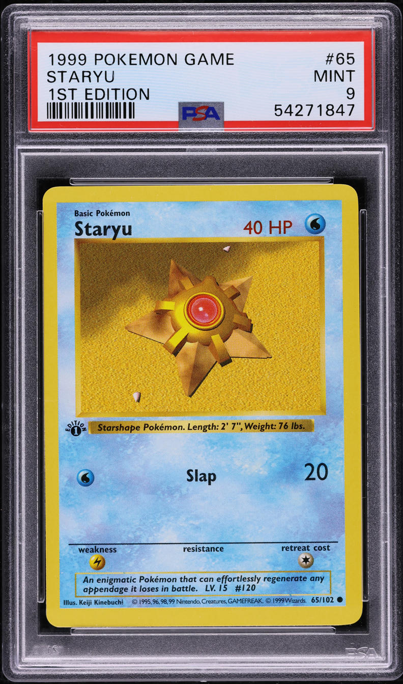 1999 Pokemon Base Set Shadowless 1st Edition Staryu #65 PSA 9 MINT on ...