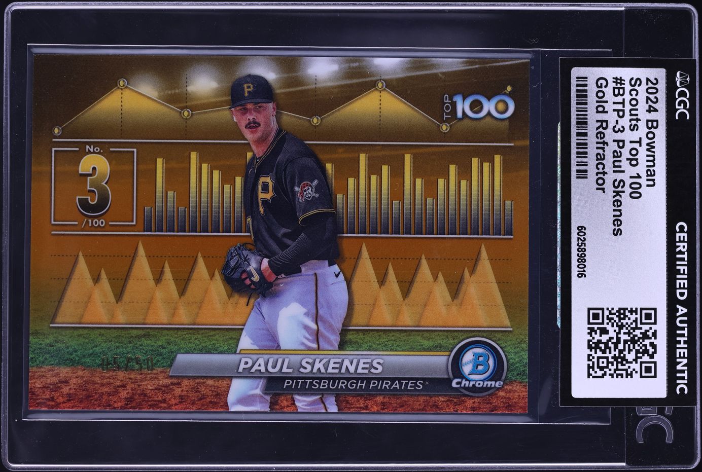 2024 Bowman Chrome Scouts Top 100 Gold Paul Skenes ROOKIE /50 #BTP-3 CGC AUTH on Fanatics Collect