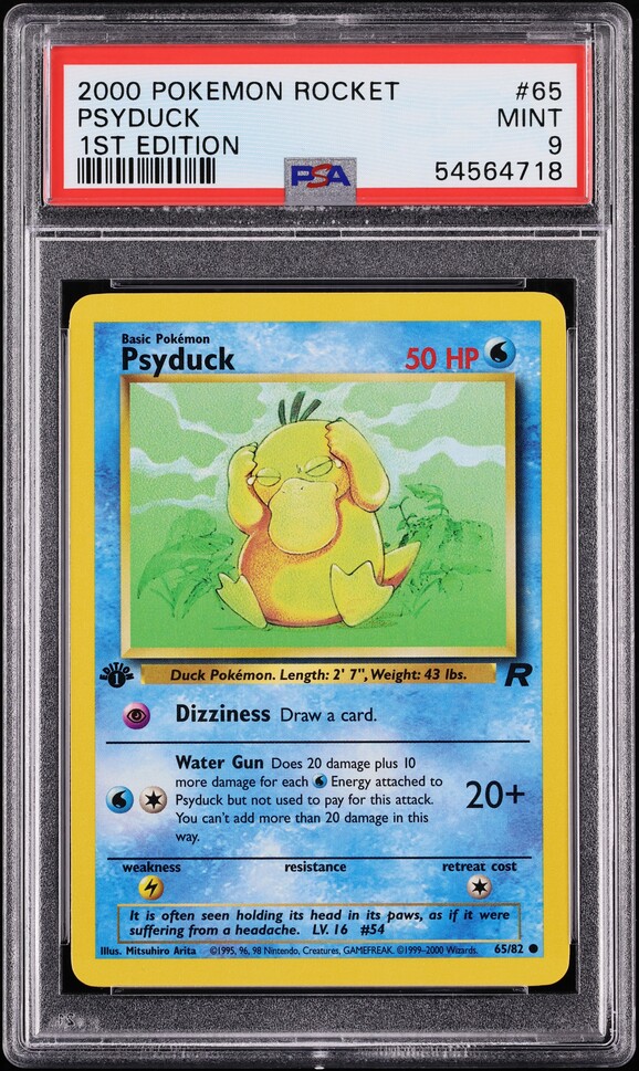 2000 Pokemon Team Rocket 1st Edition Psyduck #65 PSA 9 MINT on Fanatics Collect
