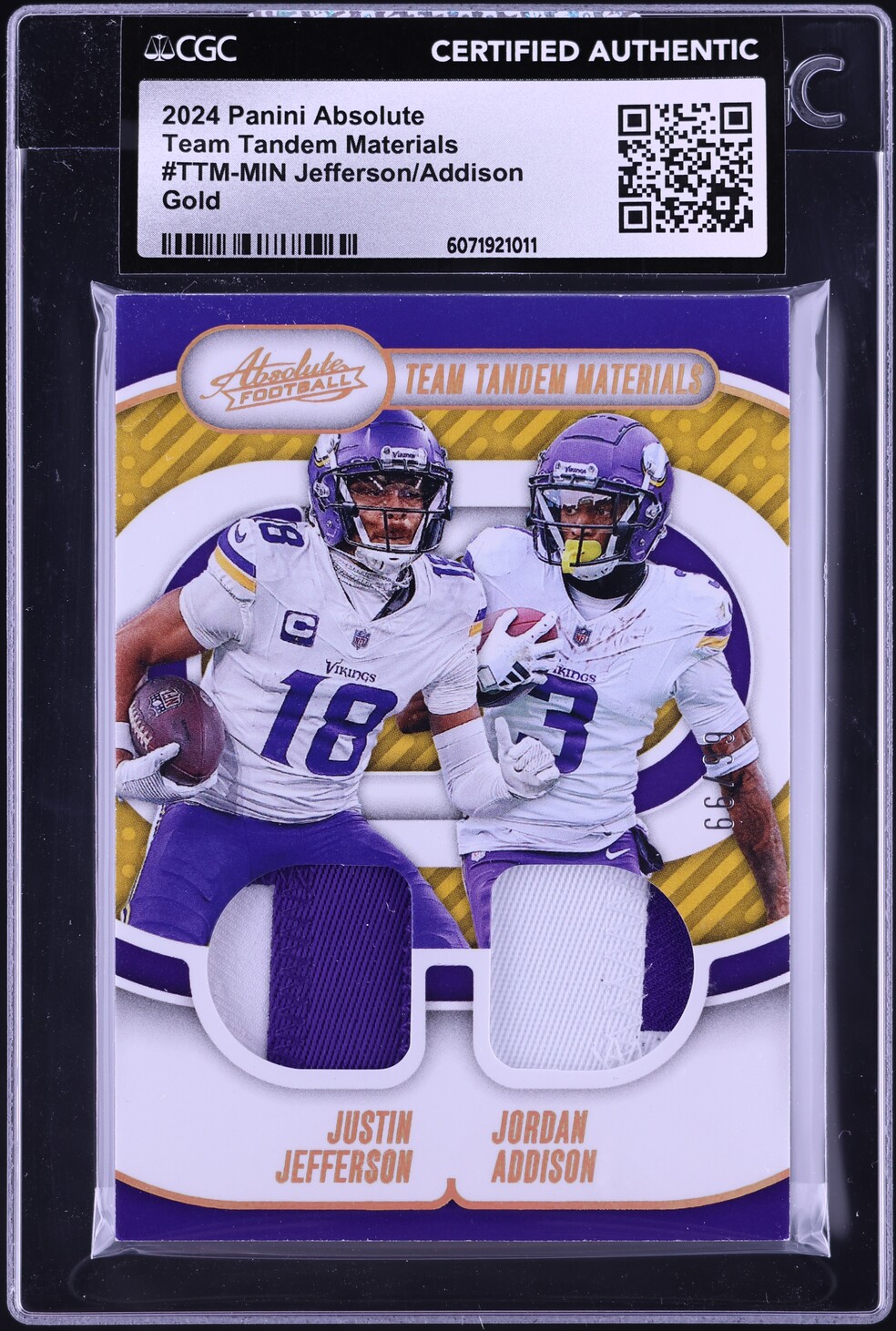 2024 Absolute Team Tandem Gold Addison Justin Jefferson PATCH /99 CGC ...