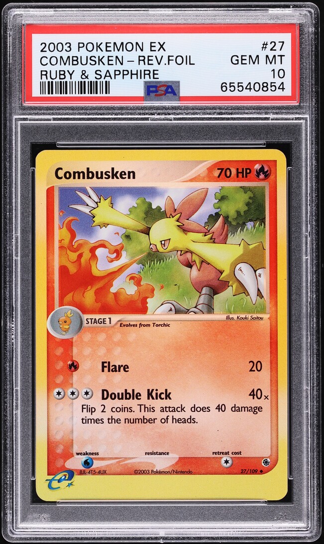 2003 Pokemon EX Ruby & Sapphire Reverse Holo Combusken #27 PSA 10 GEM MINT on Fanatics Collect