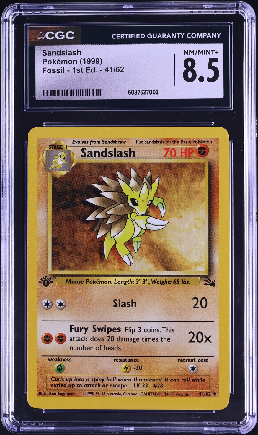 1999 Pokemon Fossil 1st Edition Sandslash #41 CGC 8.5 NM-MT+ on ...
