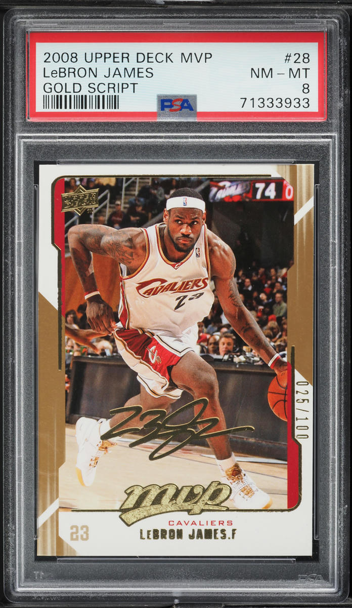 2008 Upper Deck MVP Gold Script LeBron James AUTO /100 #28 PSA 8 NM-MT on Fanatics Collect