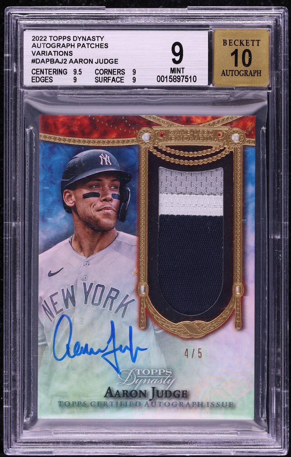 2022 Topps Dynasty Variation Aaron Judge PATCH AUTO /5 BGS 9 MINT on ...