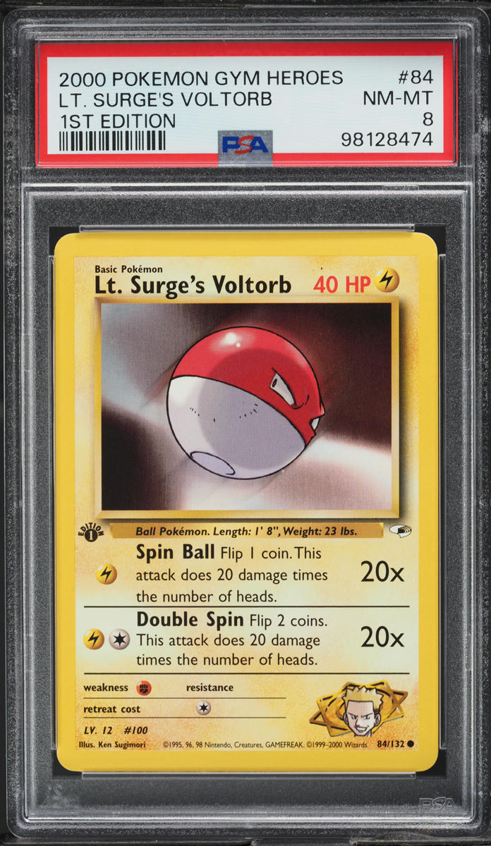 2000 Pokemon Gym Heroes 1st Edition Lt. Surge's Voltorb #84 PSA 8 NM-MT ...