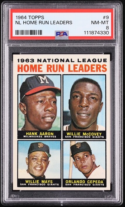 1964 Topps Hank Aaron Willie Mays McCovey Cepeda NL HR LEADERS #9 PSA 8 ...