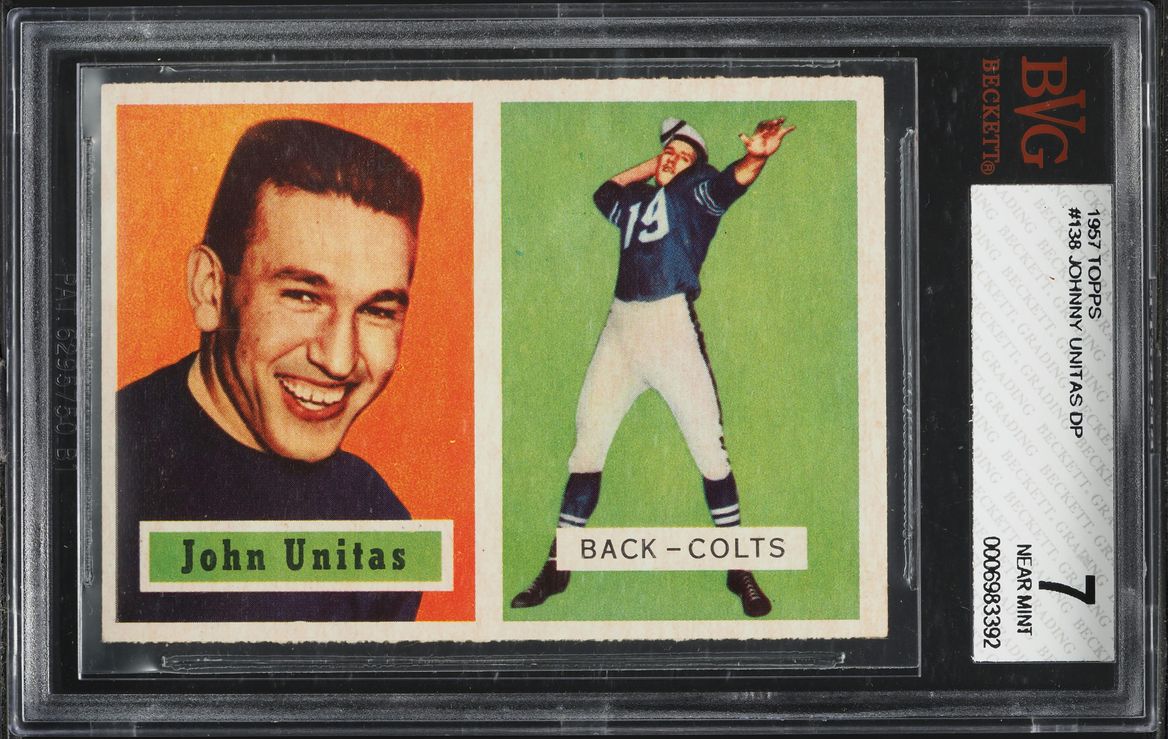 1957 Topps Football Johnny Unitas ROOKIE #138 BVG 7 NRMT on Fanatics ...