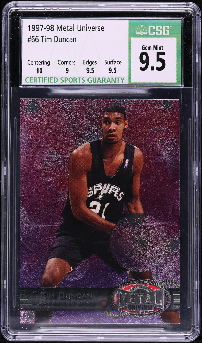 1997 Metal Universe Tim Duncan ROOKIE #66 CSG AUTH on Fanatics Collect