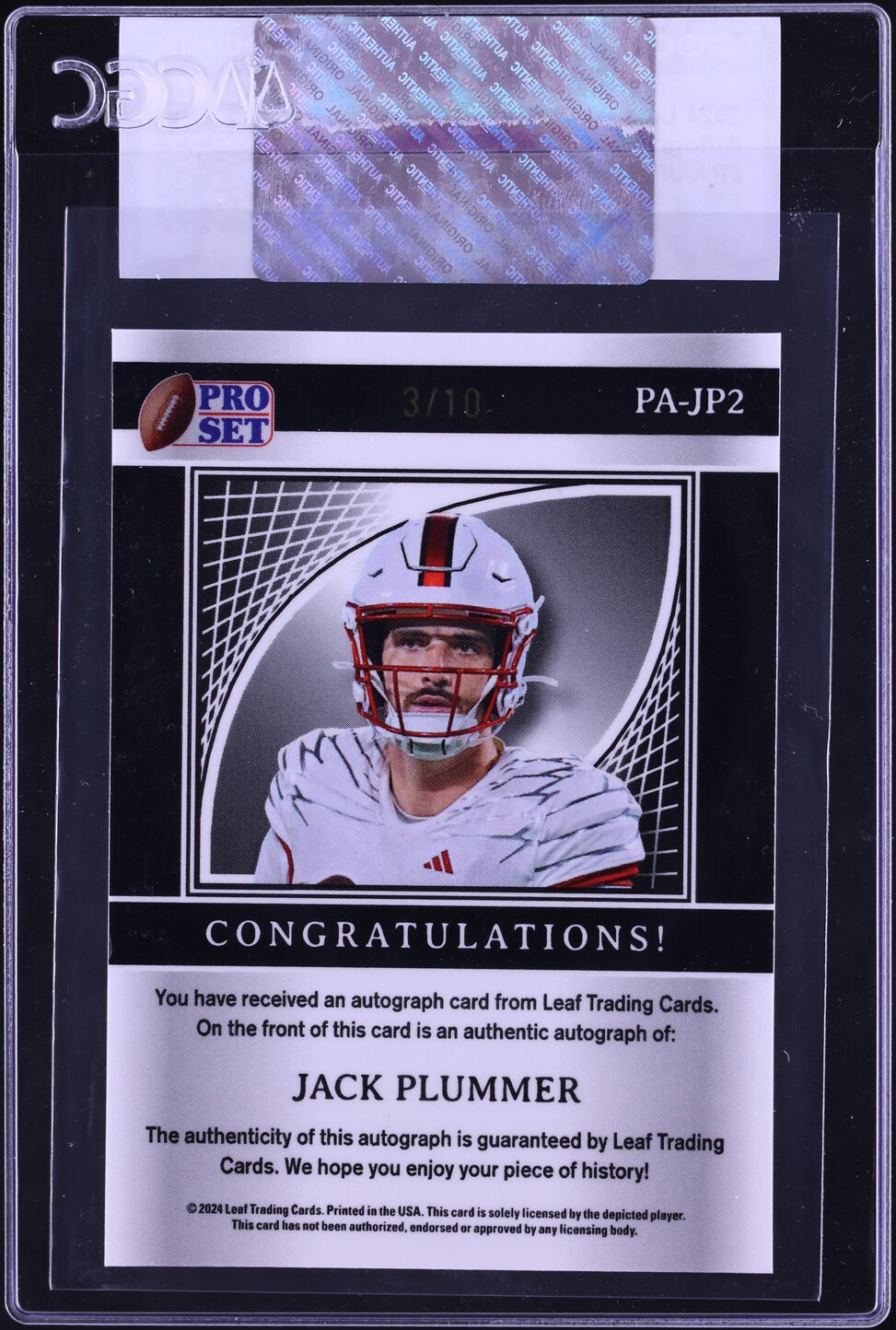 2024 Leaf Pro Set XRC Silver Pulsar Jack Plummer ROOKIE AUTO /10 #PA ...