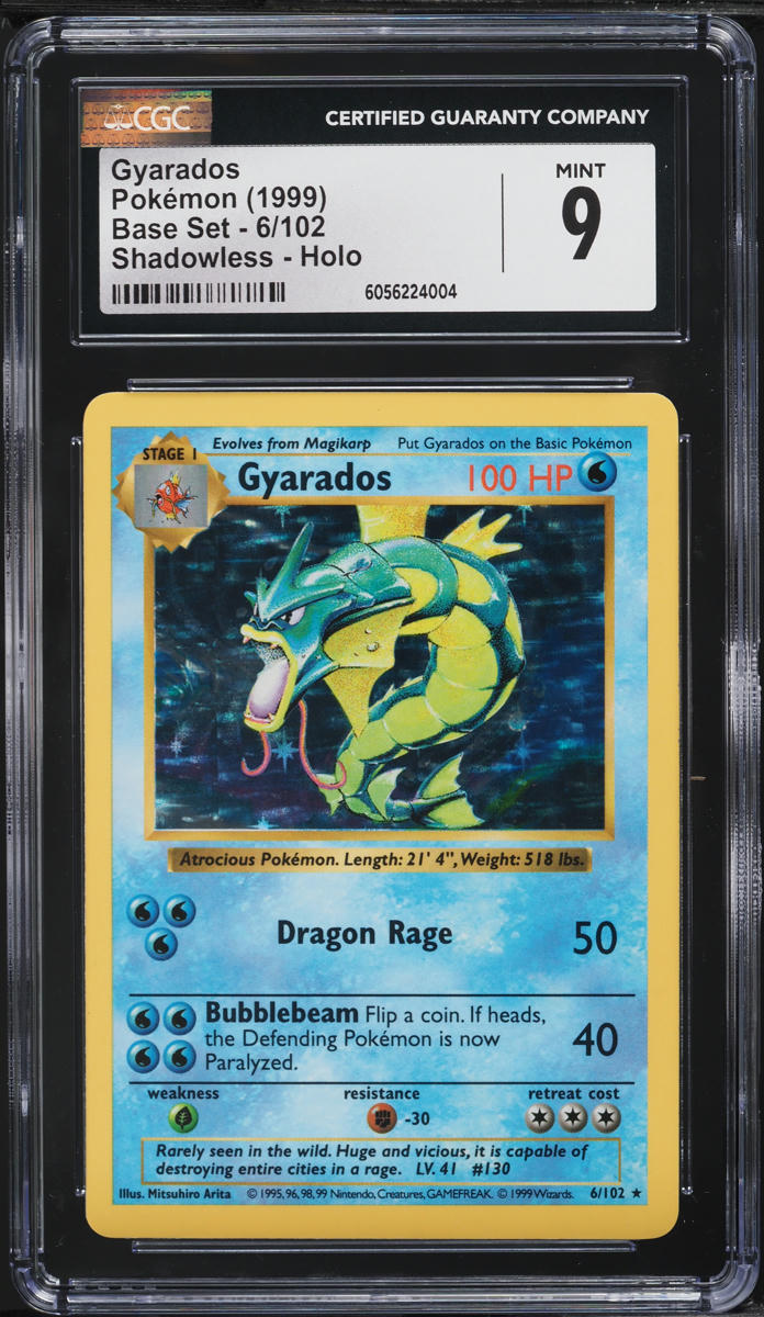 1999 Pokemon Base Set Shadowless Holo Gyarados #6 CGC 9 MINT on ...