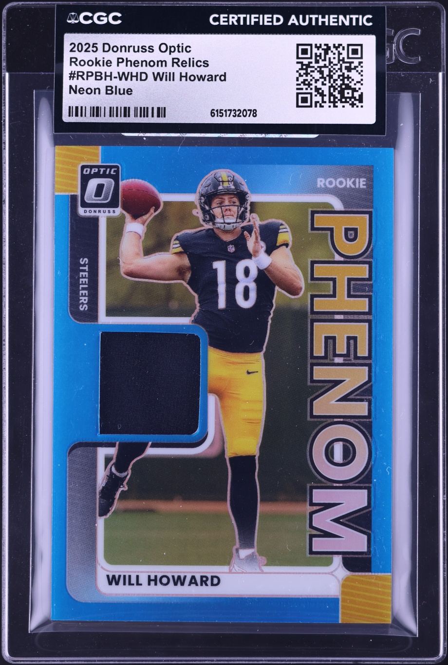 2025 Donruss Optic Phenom Relics Neon Blue Will Howard ROOKIE PATCH # ...