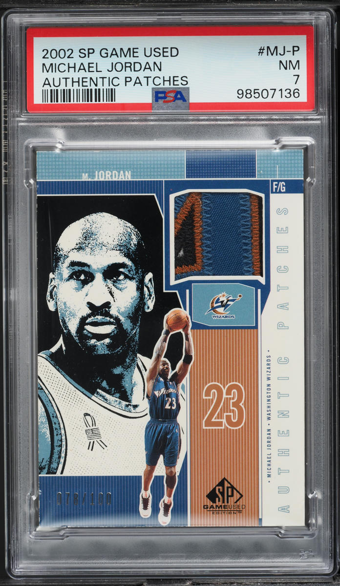 2002 SP Game Used Authentic Michael Jordan PATCH /100 #MJ-P PSA 7 NRMT ...