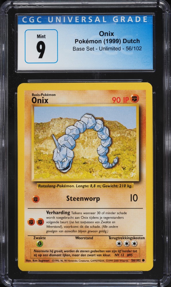 1999 Pokemon Dutch Base Set Onix #56 CGC 9 MINT on Fanatics Collect