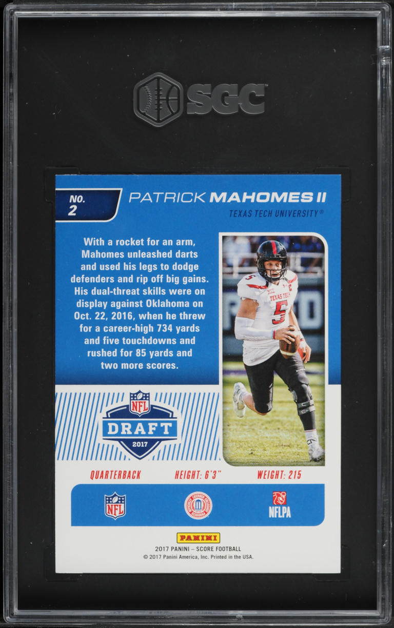 2017 Score NFL Draft Patrick Mahomes II ROOKIE #2 SGC 10 GEM MINT on ...