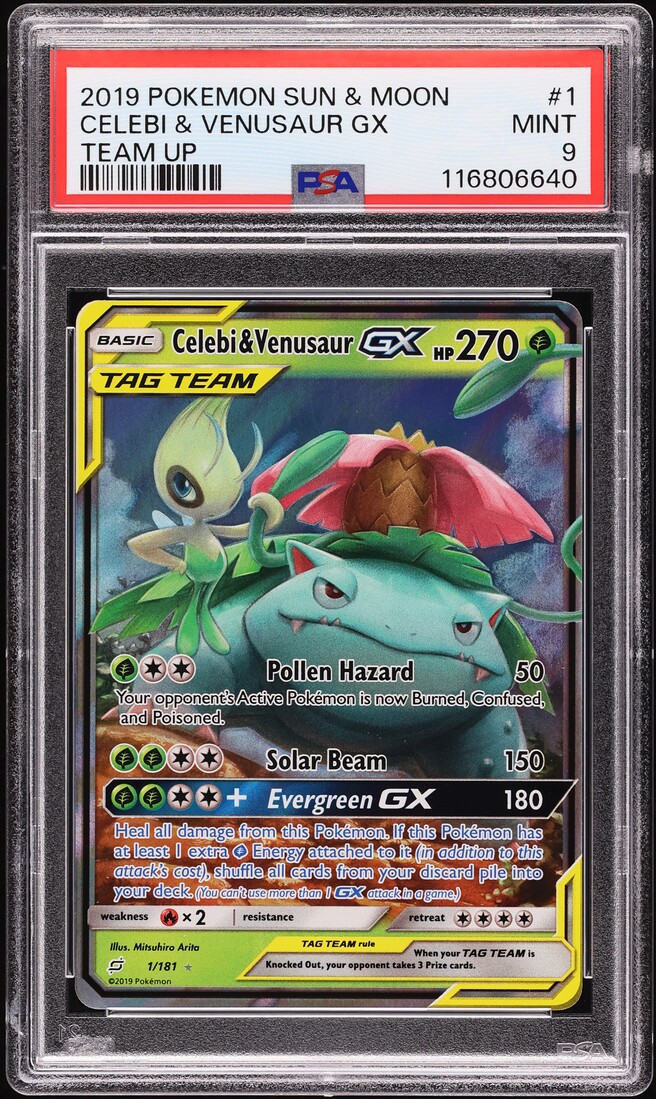 2019 Pokemon Sun & Moon Team Up Celebi & Venusaur GX #1 PSA 9 MINT on ...