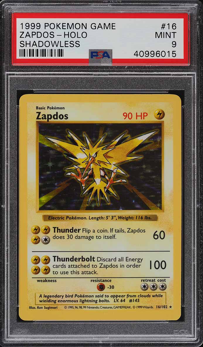 1999 Pokemon Base Set Shadowless Holo Zapdos #16 PSA 9 MINT on Fanatics ...
