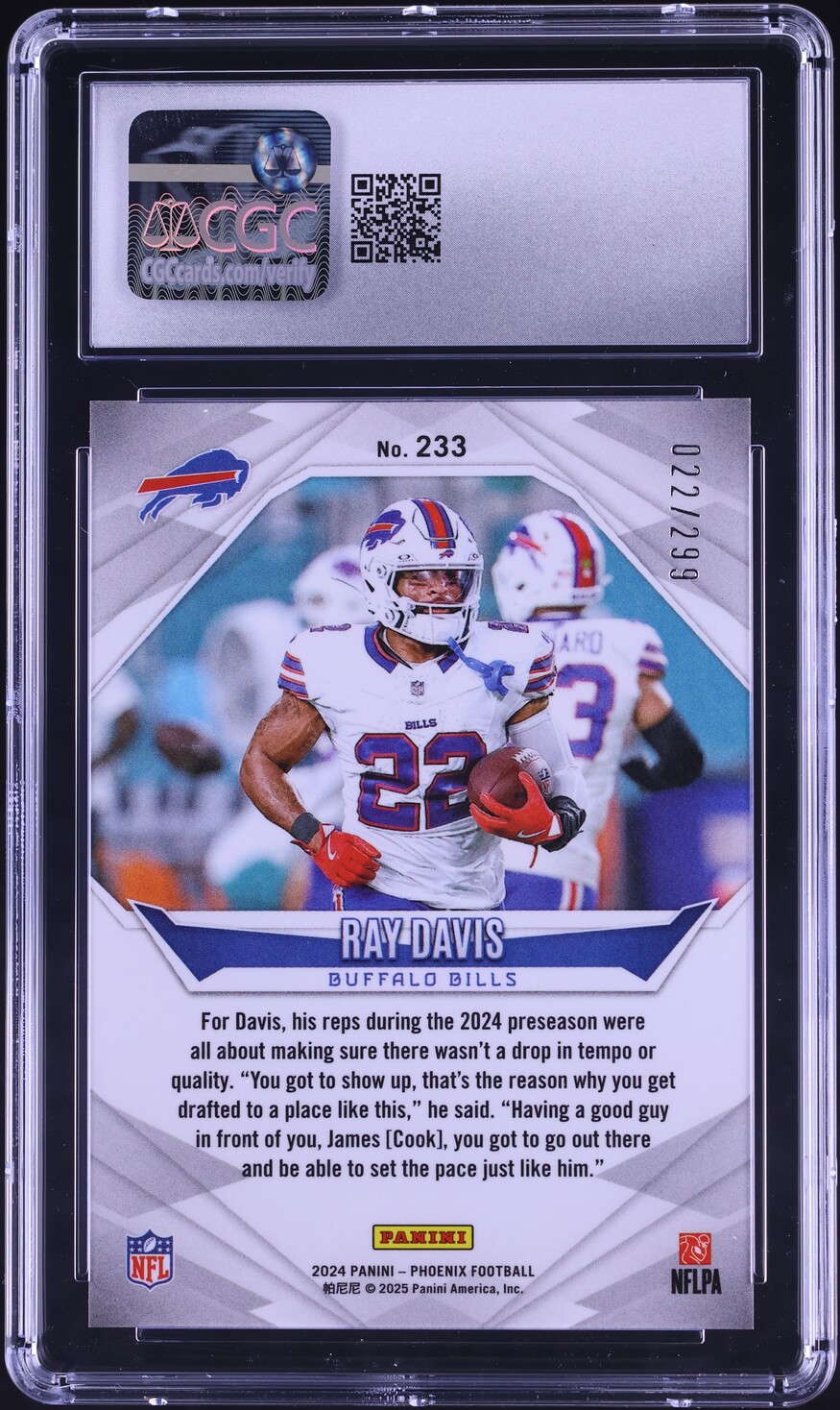 2024 Panini Phoenix Team Logos Ray Davis ROOKIE /299 #233 CGC 9.5 MINT+ ...