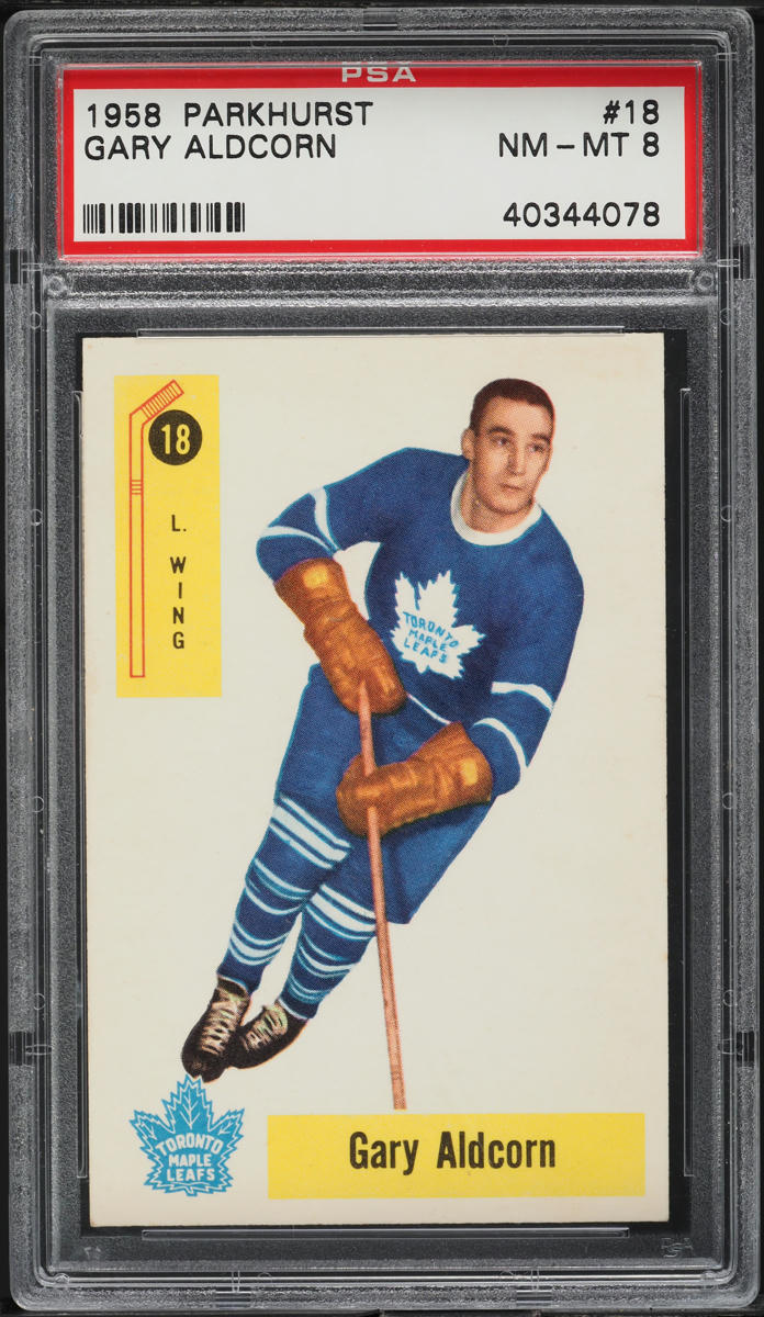 1958 Parkhurst Gary Aldcorn #18 PSA 8 NM-MT on Fanatics Collect