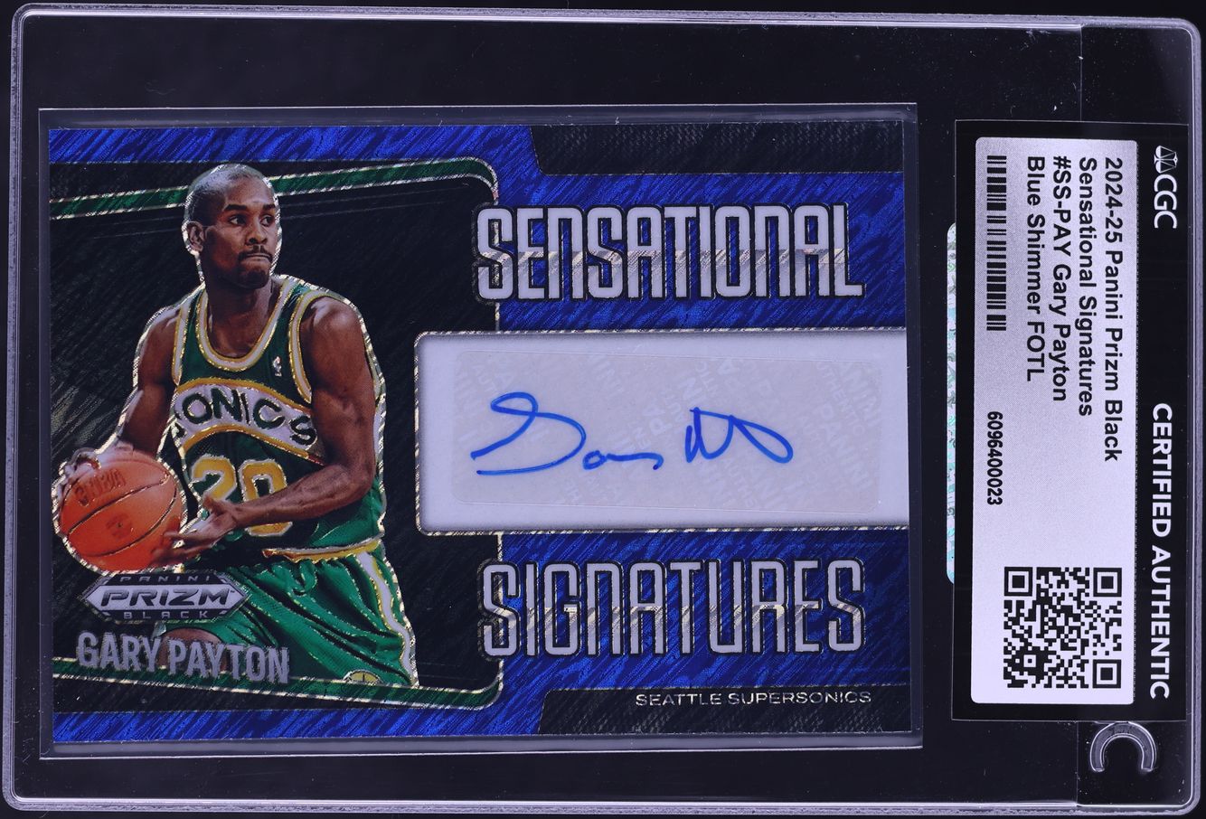 2024 Panini Prizm Black Sensational Blue Shimmer FOTL Gary Payton AUTO ...