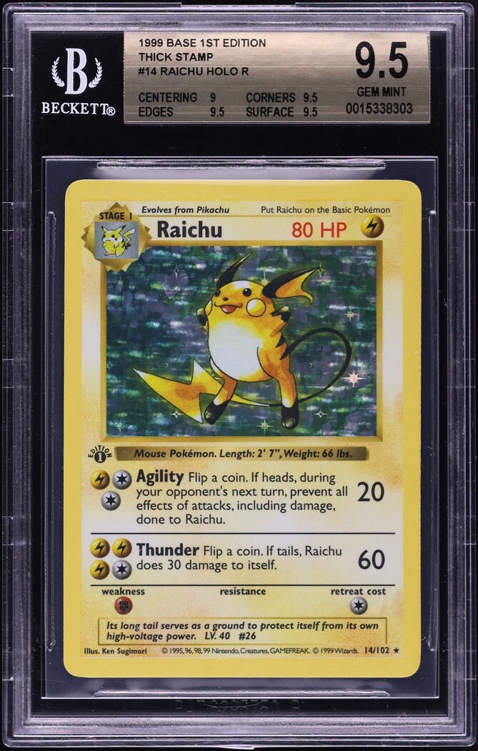 1999 Pokemon Base Set Shadowless 1st Edition Thick Stamp Holo Raichu ...