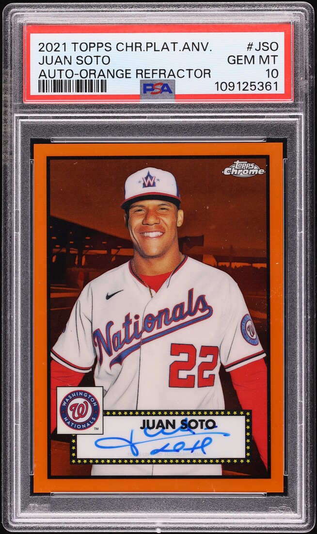 2021 Topps Chrome Platinum Anniversary Orange Ref Juan Soto AUTO /25 #JSO PSA 10 on Fanatics Collect