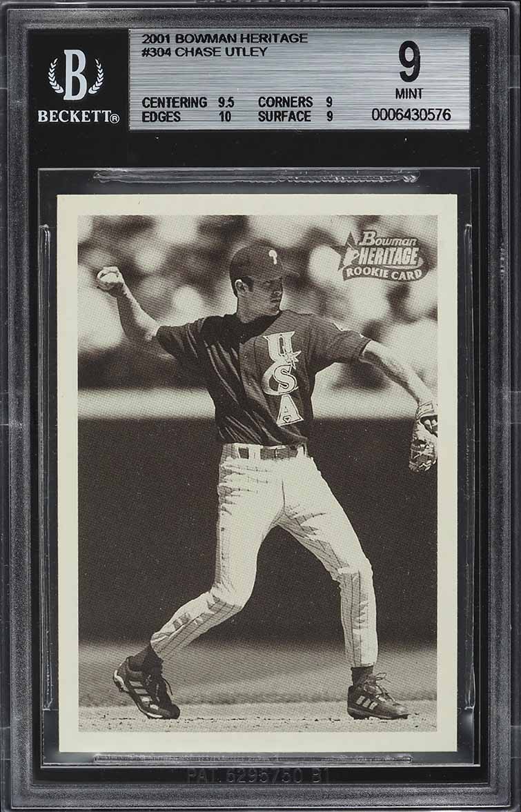 2001 Bowman Heritage Chase Utley ROOKIE #304 BGS 9 MINT on Fanatics Collect