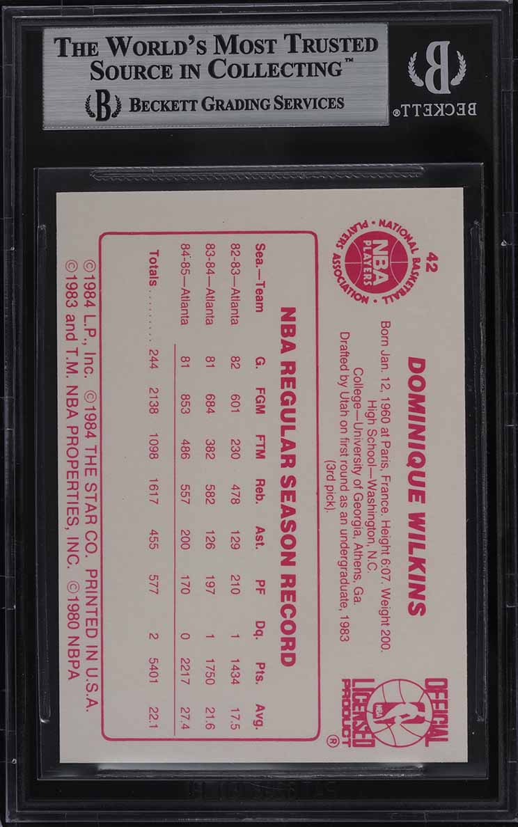 1985 Star Basketball Dominique Wilkins ROOKIE #42 BGS 9 MINT on ...