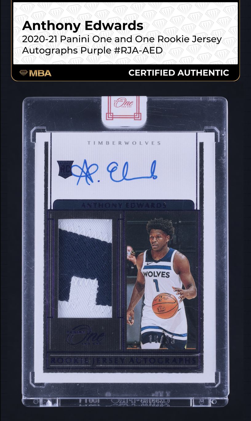 2020 Panini One And One Purple Anthony Edwards ROOKIE PATCH AUTO /35 ...