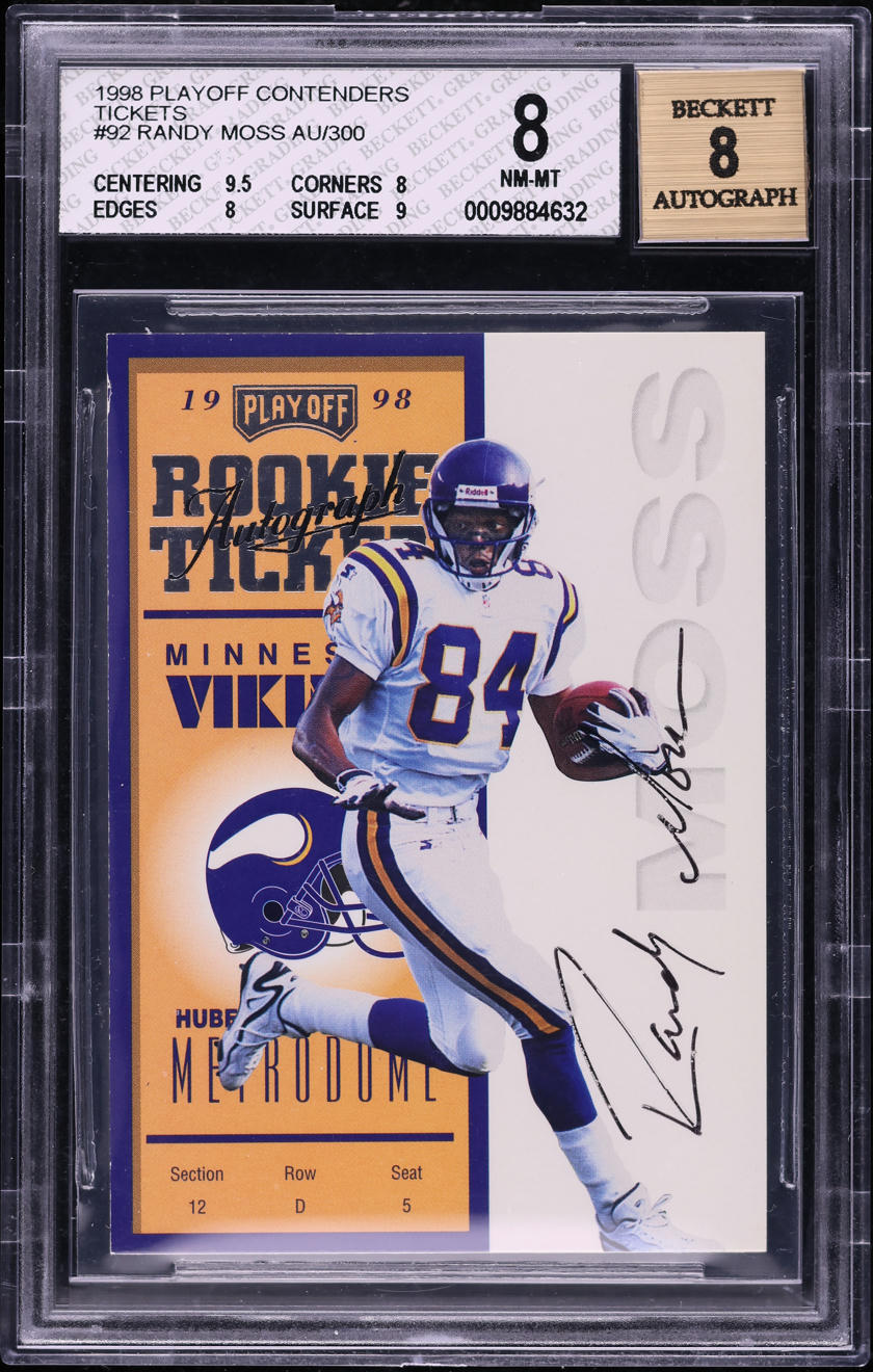 1998 Playoff Contenders Ticket Randy Moss ROOKIE AUTO /300 #92 BGS 8 NM ...