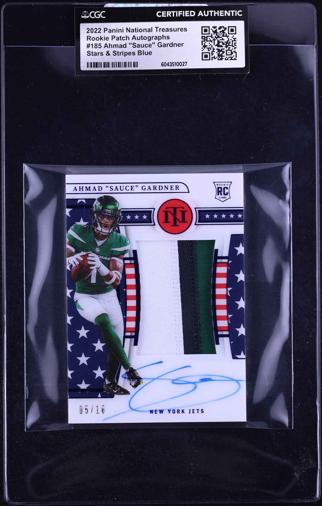 2022 National Treasures Blue Ahmad "Sauce" Gardner RC PATCH AUTO /10 ...