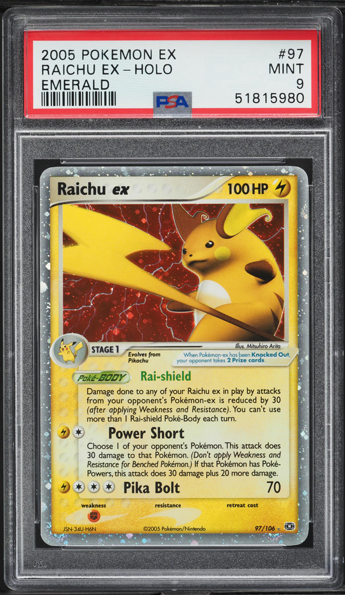2005 Pokemon EX Emerald Holo Raichu ex #97 PSA 9 MINT on Fanatics Collect